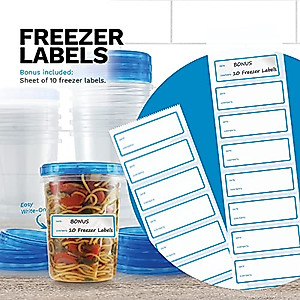 Tafura Freezer Containers for Food with Twist Top Lids [32 Oz - 10 Pack] Reusable Plastic Soup Containers with Screw On Lids | Freezer Containers for Food Storage with Cover | Leakproof, BPA Free