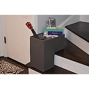 Stair Basket - Gray Staircase Storage Organizer with Board Divider & Handles - Step Container to Store Laundry, Toys & Household Items - Durable, Foldable, Easy to Carry