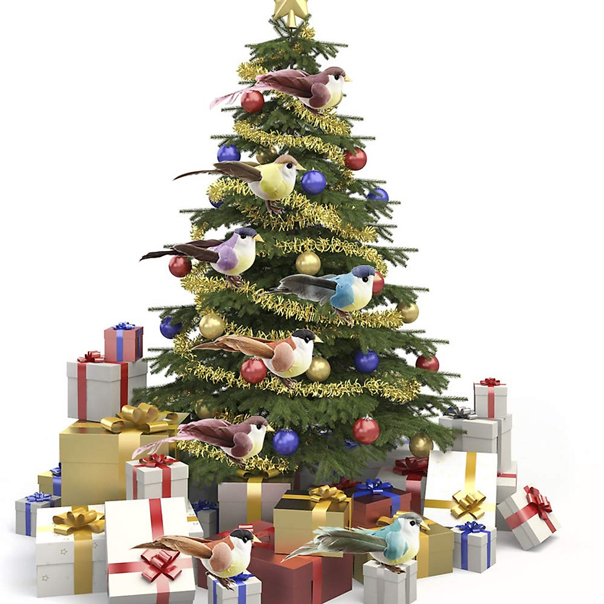 Takefuns 12 Pcs Artificial Foam Feather Bird, Mini Sparrow Birds Clip on Christmas Tree Ornaments, DIY Craft for Wedding Home Garden Party Decoration