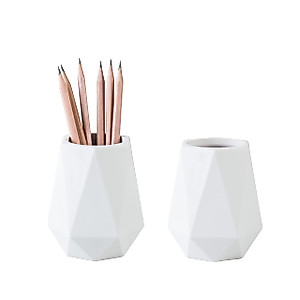 YOSCO Silicone Desk Pen Holder Stand Diamond Facet Pencil Cup Pot Desk Organizer Makeup Brush Holder (2 Pack-White)