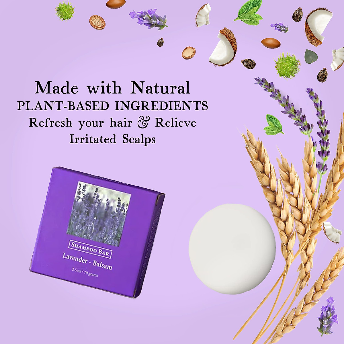 Adirondack Fragrance & Flavor Farm ADK Balsam Lavender Shampoo Bar for Oily Hair & Sensitive Scalp, Essential Oils, Sulfate-Free Plant-Based Vegan & Eco Friendly Solid Hair Cleanser, 2.5 Oz, 70 grams