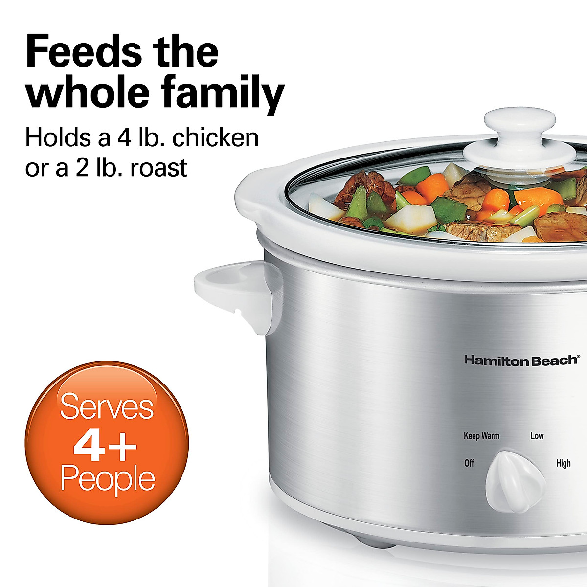 Hamilton Beach 4-Quart Slow Cooker with Dishwasher-Safe Stoneware Crock & Lid, Stainless Steel (33140V)