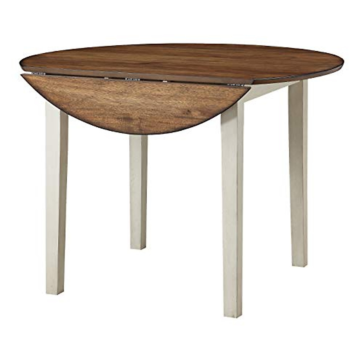 OSP Home Furnishings Murphy 3-Piece Drop-Leaf 42 Inch Round Dining Table and Chairs Set, Tobacco Top and Cream Base