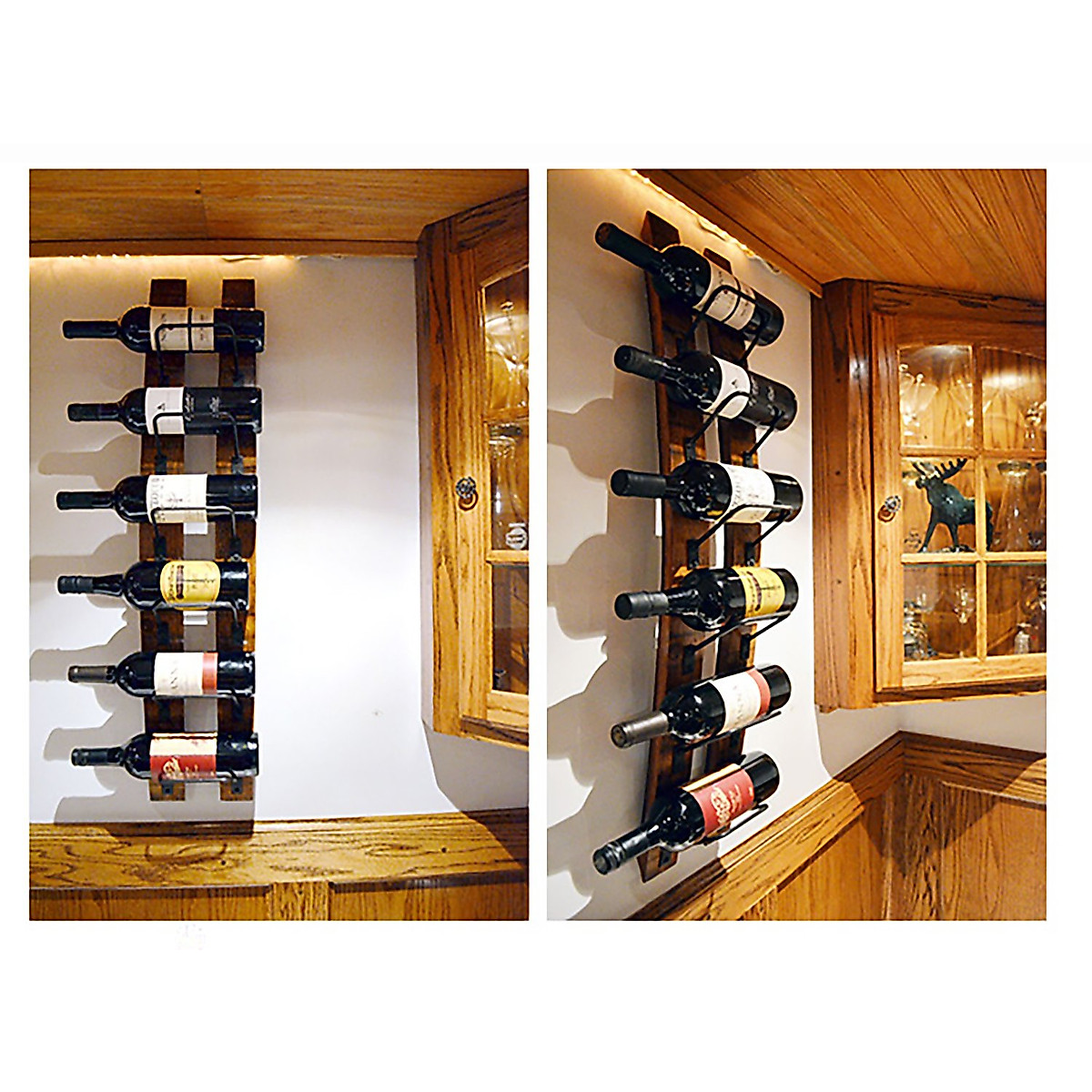 Wall Mounted Wine Rack | Rustic Barrel Stave Hanging Wooden Wall-Mounted Wine Rack…