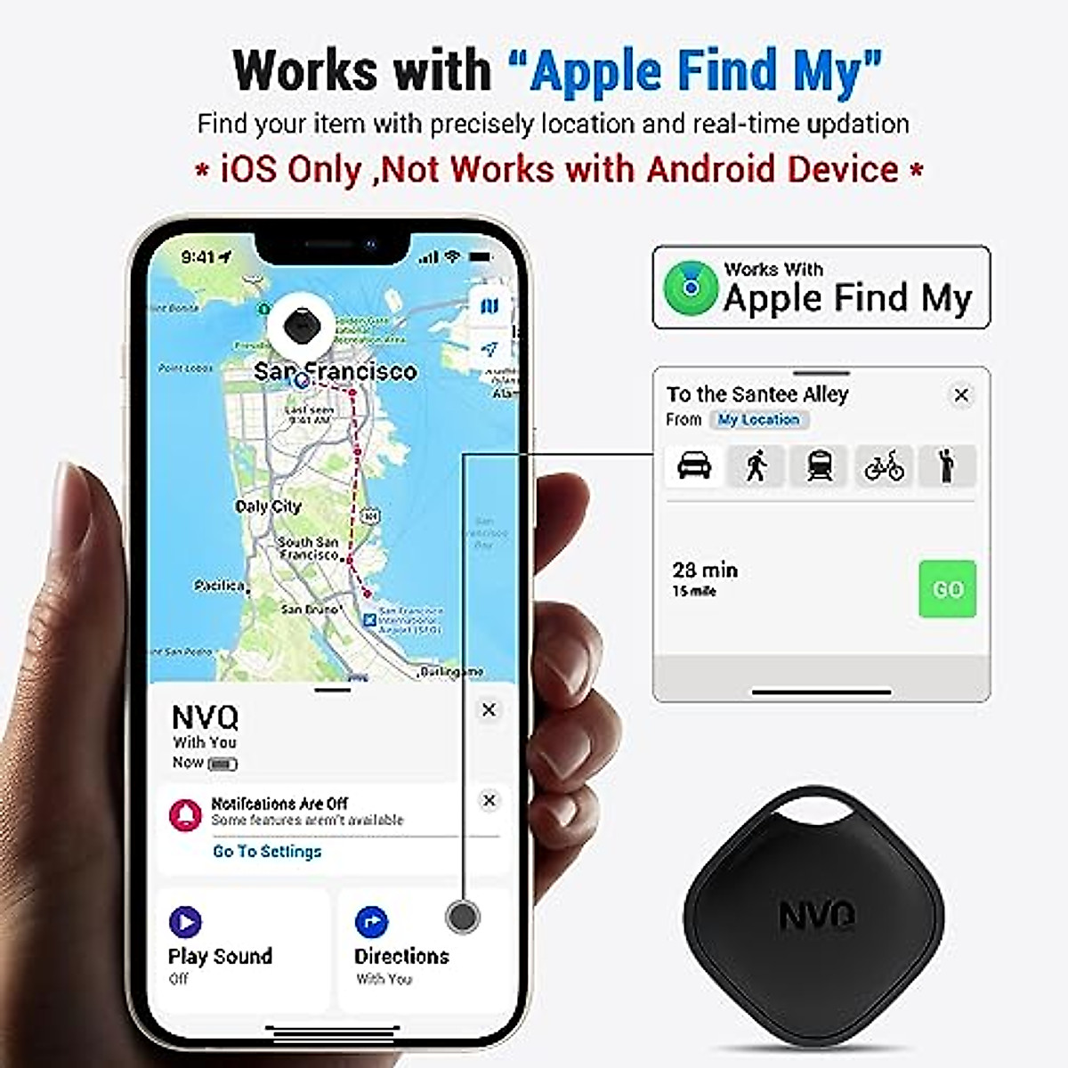 Key Finder, Bluetooth Tracker Locator Pairs with Apple Find My, Item Finder for Keys,Wallet,Pets and Suitcase, 400ft Range Smart Tracker Tags,iOS only (NOT Compatible with Android), Black&White 2Packs