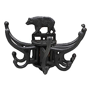 Ebros Cast Iron Rustic Forest Black Bear Free Spinning Movable Hanging Wall Hooks 9" Wide Western Bears Themed Mount Hook for Coats Hats Keys Leashes Backpacks Cabin Lodge Country Accent Decor