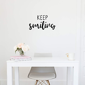 Vinyl Wall Art Decal - Keep Smiling - 12" x 22" - Cute Trendy Inspirational Positive Happiness Quote Sticker for Home Bedroom Closet Living Room Kids Room Playroom Office Coffee Shop Decor (Black)