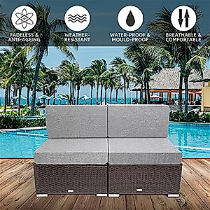 SHANGMAOYO Sofa Bed 2 Pieces Patio PE Wicker Rattan Armless Sofa Brown Leisure Outdoor Rattan Sofa (Color : Brown)