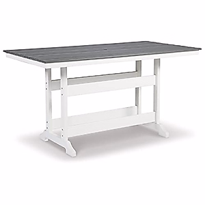 Signature Design by Ashley Transville Casual Outdoor Counter Table with Umbrella Option, Light Gray & White