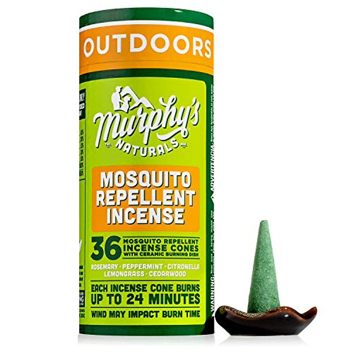 Murphy’s Naturals Mosquito Repellent Incense Cones | DEET Free with Plant Based Essential Oils | 24 Minute Burn Time per Cone | Includes Ceramic Burning Dish | 36 Cones |