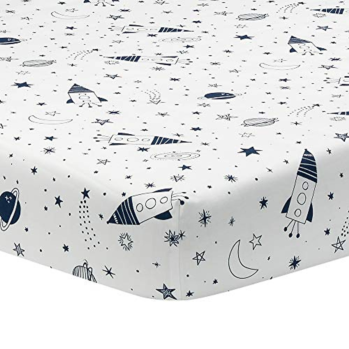 Lambs & Ivy Sky Rocket 5-Piece Blue Galaxy/Space Nursery Baby Crib Bedding Set
