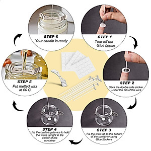 Mindful Memories Candle Wicks 90 Pcs (4 inch, 6 inch, 8 inch) with 2 Candle Wick Holders & 90 Wick Tab Stickers, Long Lasting Pre-Waxed & Tabbed Cotton Threads with No Black Smoke for DIY Crafts