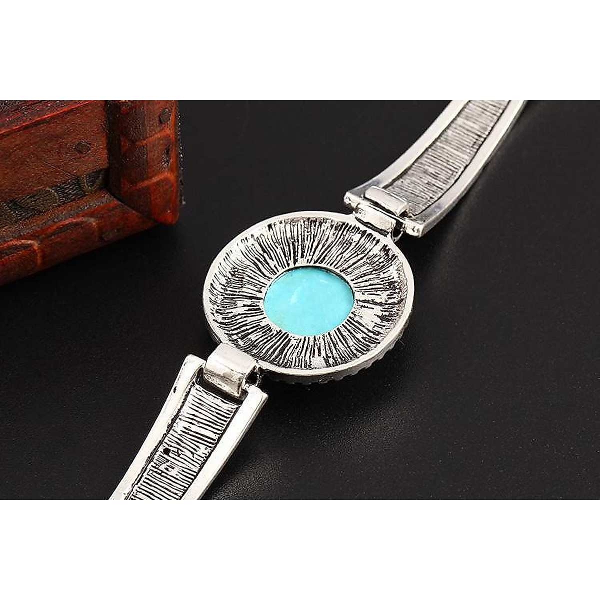 ZIVEMOT Western National Style Vintage Turquoise Bracelet Silver Turquoise Bangle Western Jewelry for Women