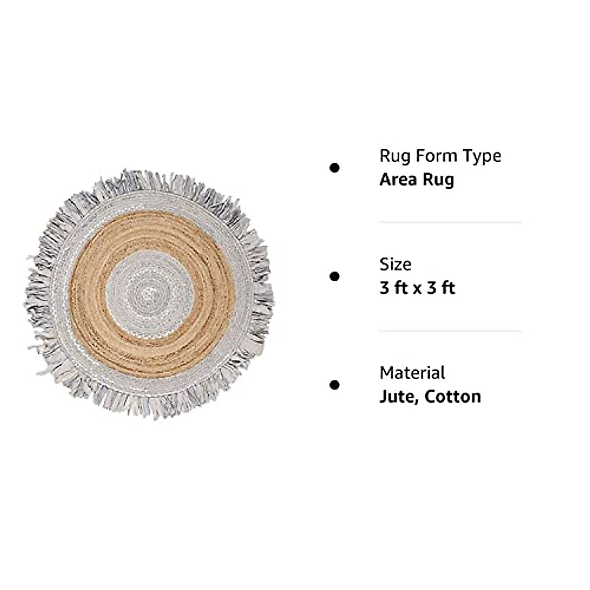 SAFAVIEH Cape Cod Collection 3' Round Light Grey / Natural CAP701F Handmade Boho Fringe Jute & Cotton Area Rug