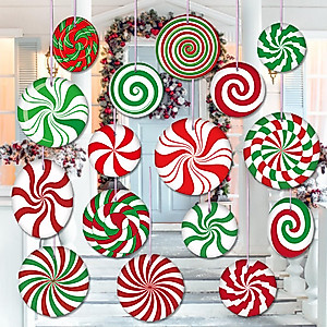 Flyowl 16 PCS Candy Christmas Outdoor Decorations Christmas Tree Hanging Ornaments Peppermint Lollipop Candy Yard Signs Tree Porch Yard Xmas Decor