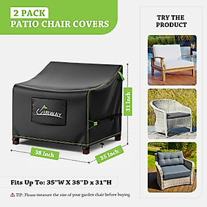 UIRWAY Patio Furniture Covers Waterproof for Chairs, Outdoor Chair Cover with Air Vent, 420D Heavy Duty Large Outdoor Rocking Chair Covers with Reflective Strips - 35"W × 38"D × 31"H 2 Pack Black