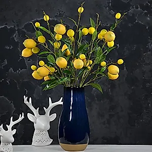 GiDiProtea Artificial Lemon Branch Yellow Vivid Artificial Fake Lemon Flower Home Party Garden Decoration 2Pcs 7 Lemons
