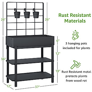 FOYUEE Elevated Planter Box with Trellis Raised Garden Bed with Legs Outdoor Standing Flower Beds for Patio Vegetable Herb