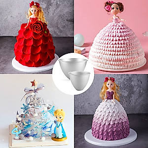WUWEOT 2 Pack Doll Dress Cake Pan Mold, 8" & 6" Princess Skirt Cake Mold, Non Stick Aluminum Semicircle Dessert Mold Baking Supplies for Home Party Banquet Sugarcraft Chocolate Decoration
