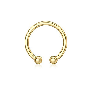14K Real Gold Ball Nose Lip Ring for Women,1 PC Yellow Gold Small Hoop Earring Nose Ring Fine Jewelry Gift for Mother's Day Birthday（2 in 1） (Style 1)