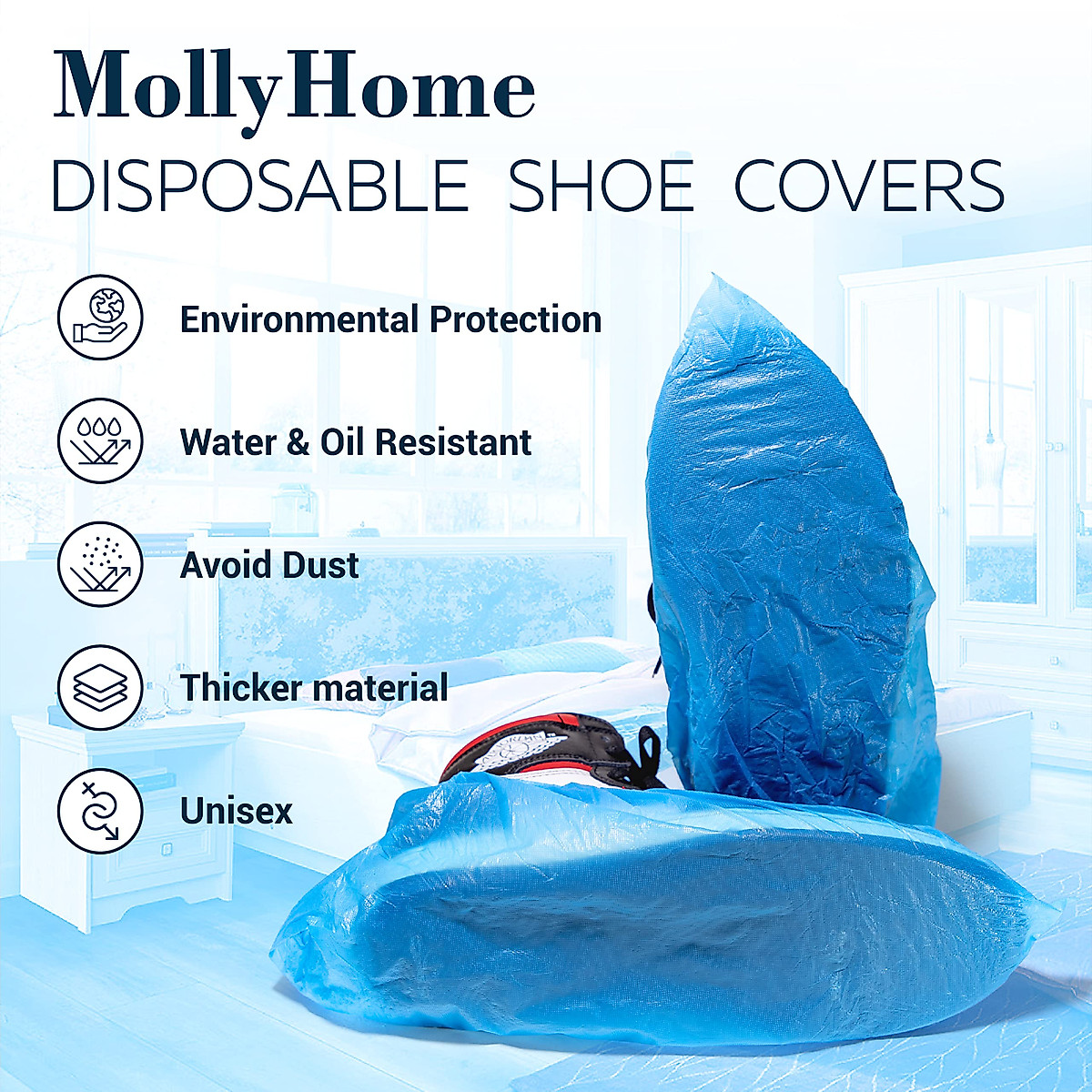 Shoe Covers Disposable Non-slip - MollyHome Booties for Shoes Covers, Shoe Covers for Indoors Pack 100(50 Pairs) Large Size Up to US Men's 11 & US Women's 13, Waterproof, Recyclable