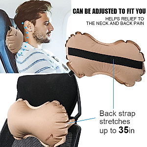 CHANODUG Portable Inflatable Lumbar Support Travel Pillow with Memory Foam Insert - Perfect for Lower Back Pain Relief, Comfort and Support While Flying, Driving, Camping (Blue)