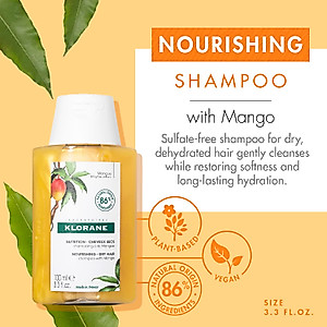 Klorane Nourishing Shampoo With Mango Butter, Moisturize and Hydrate Dry Hair, Paraben, Silicone, Sls Free, Travel Size, 3.3 Fl Oz (Pack of 2)