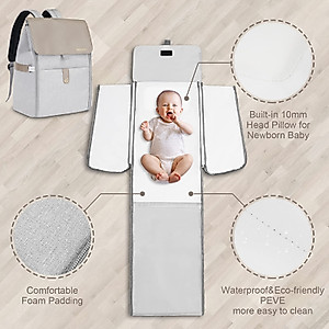 3 in 1 Diaper Bag with Changing Pad Station and Diaper Bag Tote – Pamedo Large Multifunction Travel Backpack- Waterproof Diaper Backpack- Unisex Newborn Gift Ideas Baby Bags, Grey, (PMD01)