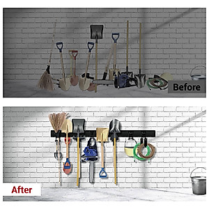 LADER 48 Inches Adjustable Garage Organization, 13 PCS Garage Tool Organizer Wall Mount, Garage Shelving with 8 Adjustable Hooks and 3 Rails, Tool Organizer Rack with Heavy Hook Tracks Max Load 1000LB
