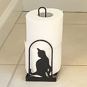 Evelots Kitty Cat Toilet Paper Holder-Free Standing-Bathroom Space Saver-Black Metal