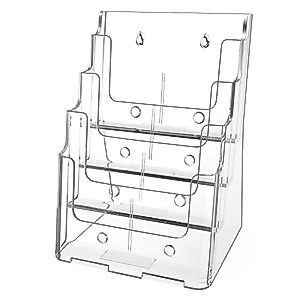 MaxGear Acrylic Brochure Holder 8.5 x 11 inch, Clear Literature Organizer Magazine Stand with Removable Divider for 4 x 9 inch Brochures, 4 Tier Pamphlet Display for Wall Mount or Countertop