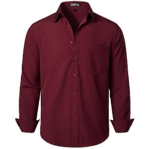 ZEROYAA Men's Regular Fit Dress Shirt Solid Wrinkle-Free Long Sleeve Casual Business Button Up Shirts with Pocket ZSSCL05-Maroon Small
