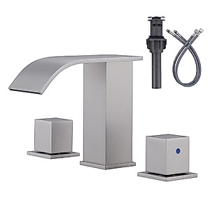 ARCORA Brushed Nickel Waterfall Bathroom Faucet - 8 Inch Widespread Bathroom Faucets for Sinks 3 Hole, Modern 2 Handles Bathroom Sink Faucet with Pon Up Drain and cUPC Supply Lines