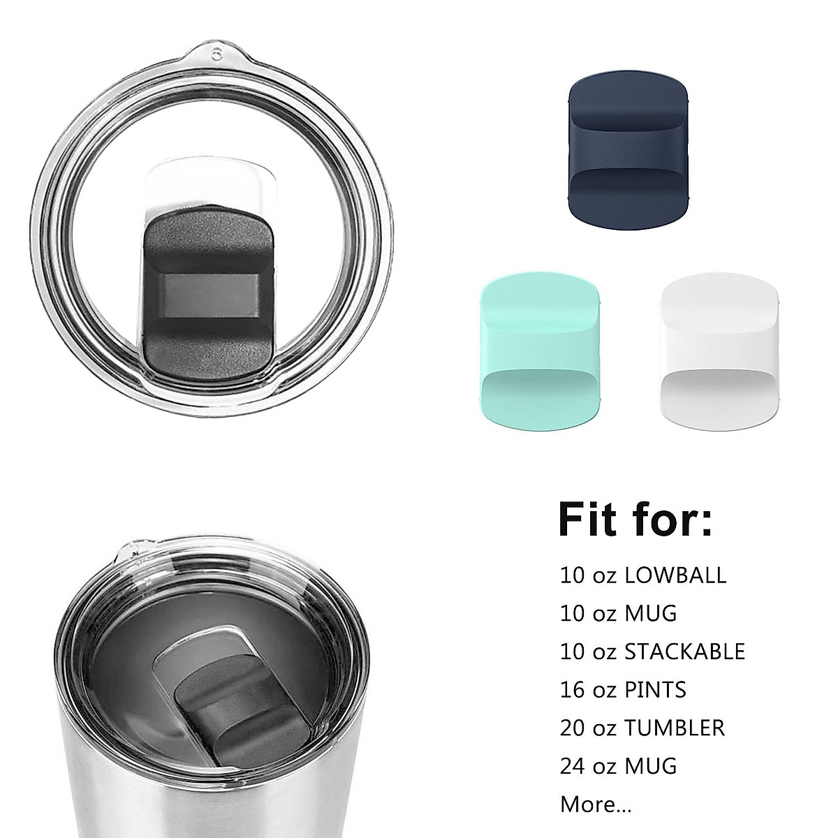 ANBOO 3 Pack 20 oz Magnetic Tumbler Lid with 3 Magnetic Slider Replacement Compatible for YETI 20 oz Rambler, Ozark Trail, Old Style Rtic, Slider Switch Spill Proof Tumbler Cover