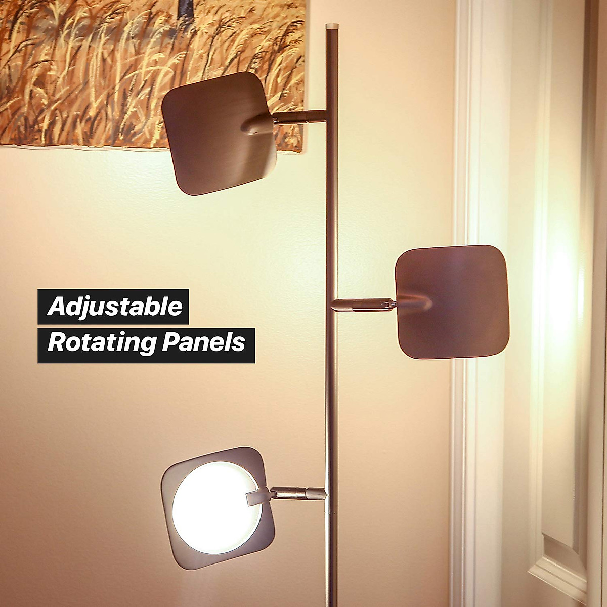 Brightech Tree Floor Lamp for Living Rooms & Offices, Dimmable Standing Lamp for Bedroom Reading, LED Spotlight Floor Lamp, Tall Lamp with Adjustable Panels for Minimal Space Use - Satin Nickel