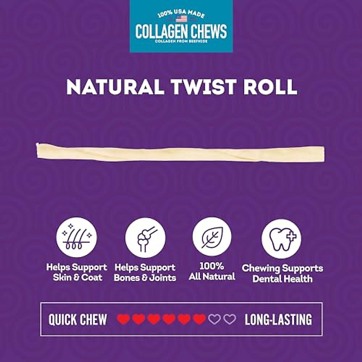Treatly USA Collagen Twist Rolls 12-13" Dog Chew Treats - Natural Flavor, 4 Count/1 Pack