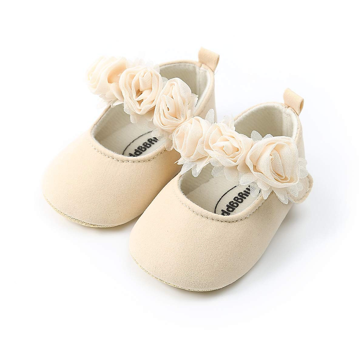 ENERCAKE Baby Girl Shoes Soft Sole Floral Newborn Infant Mary Jane Flats Princess Wedding Dress Shoes(6-12 Months Infant, A-Beige)