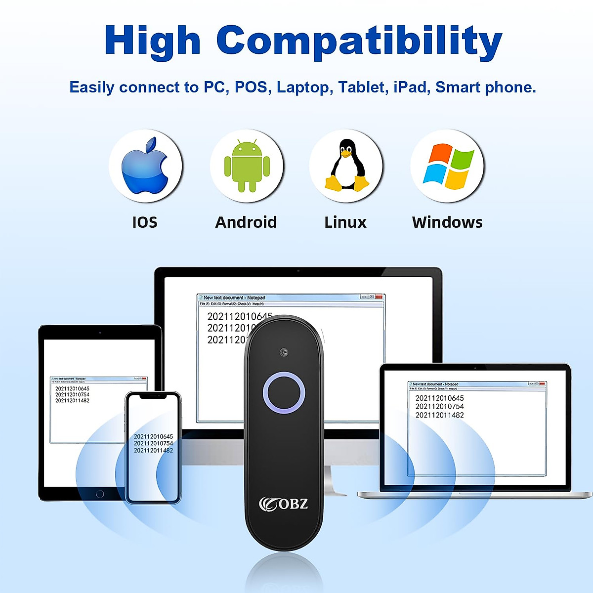 Mini 2D Bluetooth Barcode Scanner 2.4G Wireless Barcode Scanner, 2-in-1 Portable 1D 2D QR Code Scanner Work with iOS Android iPhone iPad Tablet Windows PC POS for Store Warehouse Inventory Library