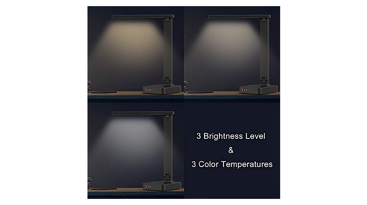 Cozoo LED Desk Lamp with USB & AC Outlets - Eye-Friendly Lighting
