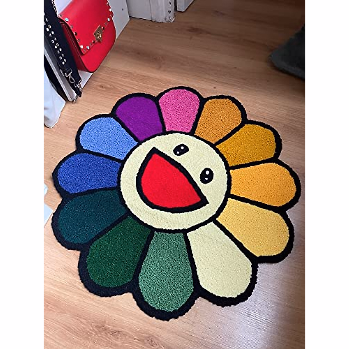 Lotus Atelier 30 in. Cartoon Sunflower Rug for Room | Smiley Face Maximalist Rugs for Bedroom | Hypebeast Rug | Preppy Decor