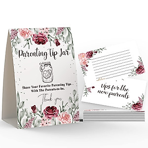 Toctose Advice for New Parents, Parenting Advice Card, Baby Shower Party, Tips for the Parents To Be，Includes a 5x7 Standing Sign and 25 4x6 Advice Cards(JYC032)