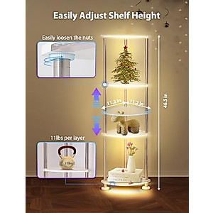 HOPEDAMAI Floor Lamp with Shelves Height Adjustable RGB Tall Lamp with Music Sync, Charging Stationl, Dimmable and Timing LED Corner Standing Lamp for Bedroom White 4-Tier