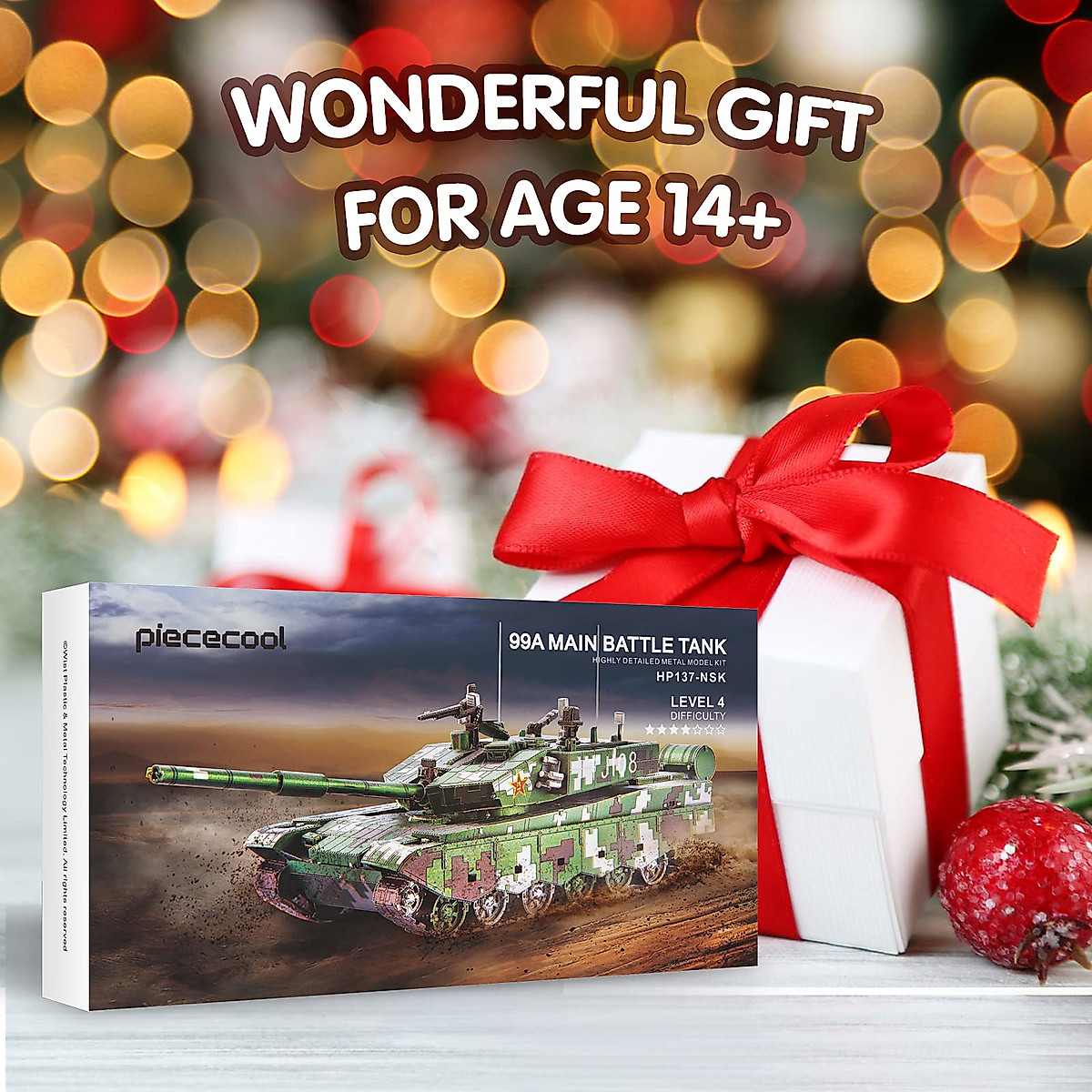 Piececool 3D Metal Puzzles, 99A Main Battle Tank Building Kit, 233Pcs Art Craft Kit for Teens, DIY Vehicle Model, Handcraft Toys for Adults