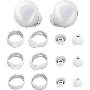 ALXCD Replacement Eartips Earhooks Kit for Galaxy Buds Headphone, S/M/L Size Included Silicone Earbud Tips & Hooks, Fit for Galaxy Buds SM-R170 Headphone 6+6 White