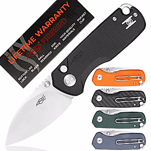 Firebird GANZO FH925-BK Small Pocket Folding Knife Button Lock D2 Steel Blade G10 Anti-Slip Handle with Clip Camping Outdoor EDC Utility Knife Best Gift for Men Women (Black)