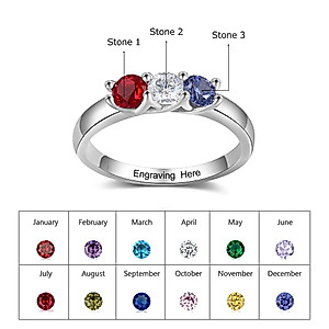 Personalized Mothers Rings with 3 Children Simulated Birthstones Mom Nana Rings Anniversary Rings for Women (3 Stones, 8)