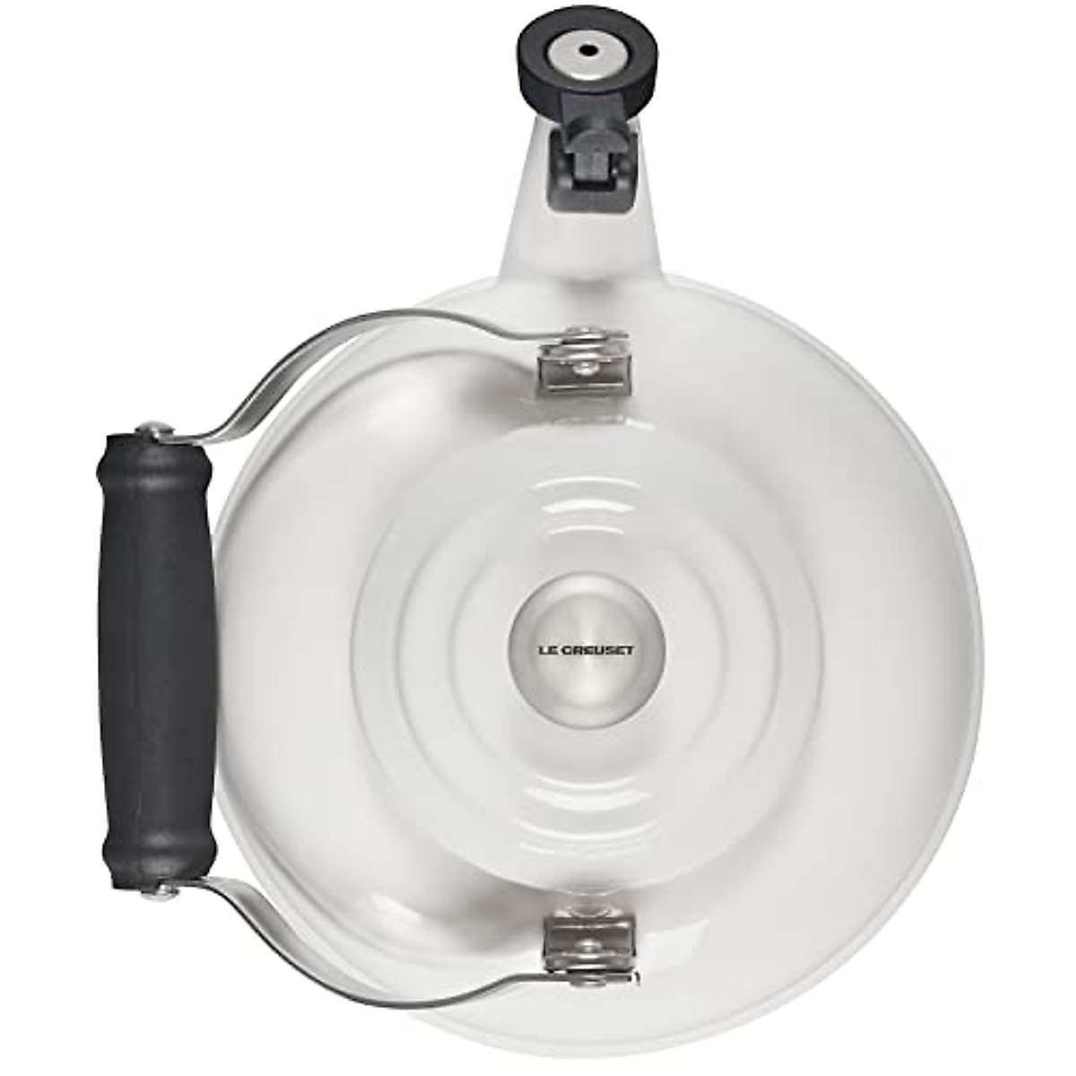 Le Creuset Enamel On Steel Whistling Tea Kettle with Metal Finishes, 1.7 qt., White