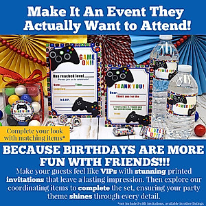 Game On! Video Gamer Birthday Party Fill In Invitations, 20 5x7 Fill In Cards with Twenty White Envelopes by AmandaCreation