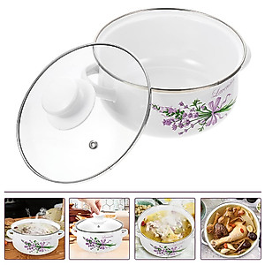Hemoton Oven Pans 1 Set of Enamel Stew Pot Traditional Cooking Pot Double Handle Stew Pot Household Soup Pot with Lid Enamel Cookware