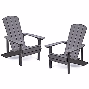 Aok Garden Adirondack Chairs Set of 2, Weather Resistant Hips Plastic Fire Pit Chairs, Modern Poly Adorondic Outside Chairs, 350 LBS Adirondack Chair for Easy Assembly, Grey